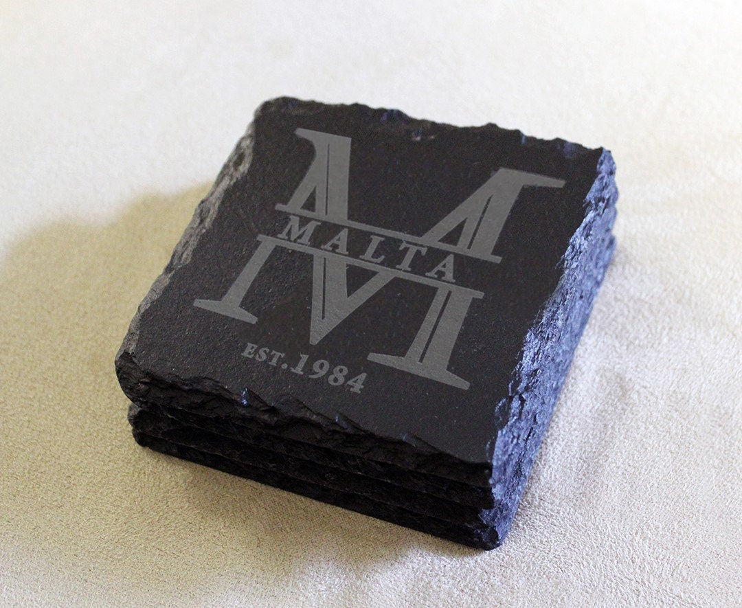 Custom Monogram Family Slate Coasters - set of four – Karv Design